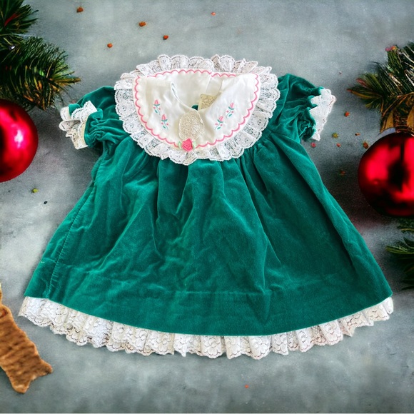 Baby Togs | Dresses | Vtg 8s90s Baby Togs Emerald Velvet White Lace ...